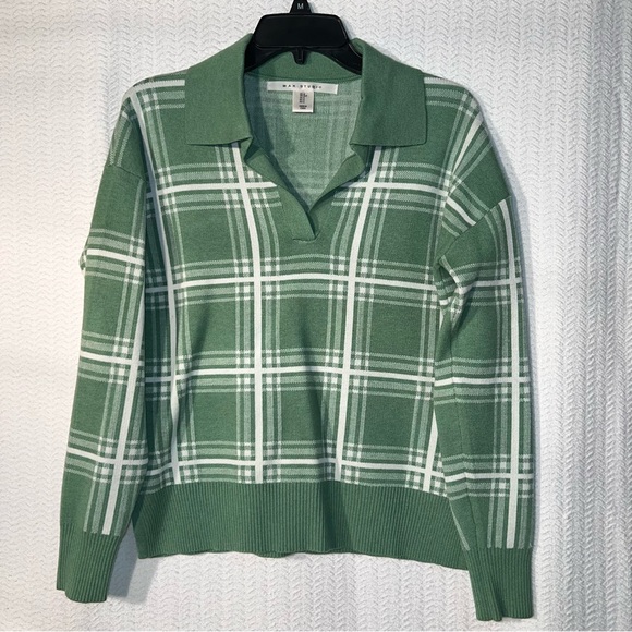 Max Studio | Sweaters | Max Studio Green And White Plaid V Neck ...